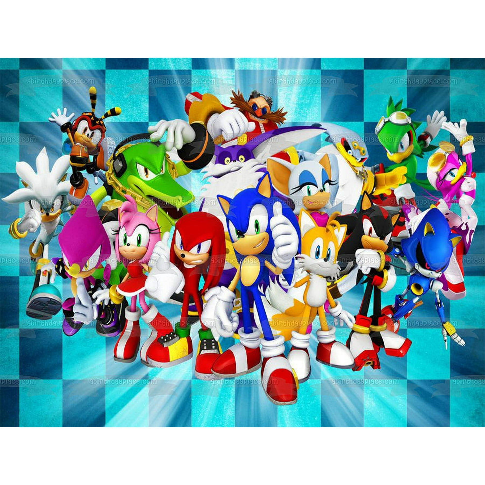 Sonic Cast Checkers Background Tails Amy Rose Knuckles Edible Image ...