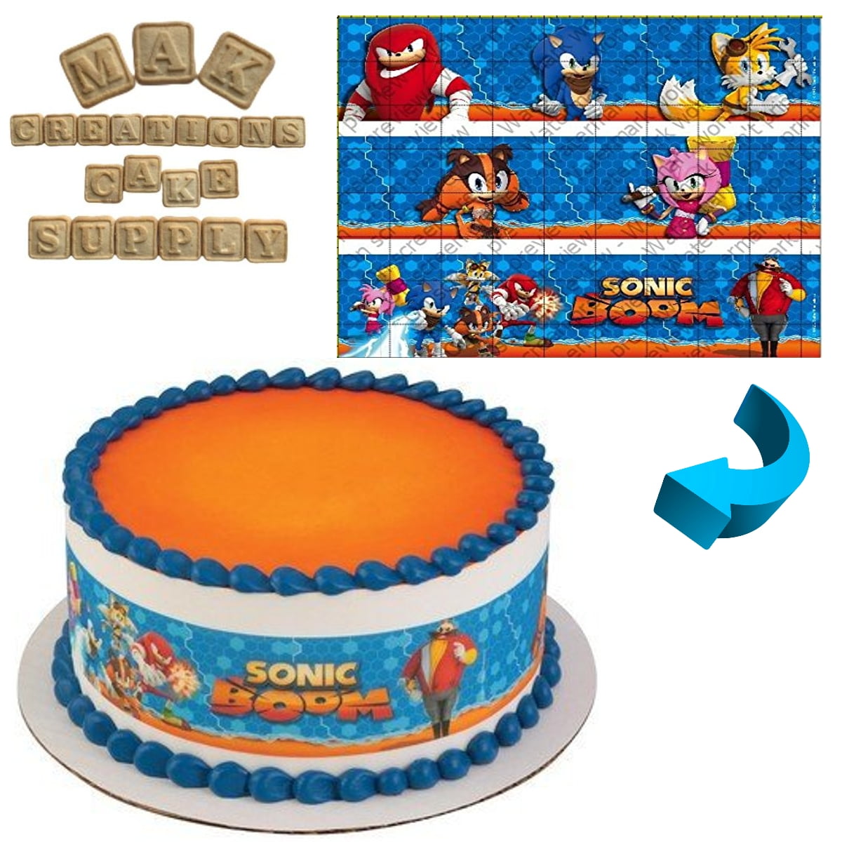 Sonic Edible Cake Strips ~ Cake Wrap ~ One sheet Wraps around an 8 or 9 ...