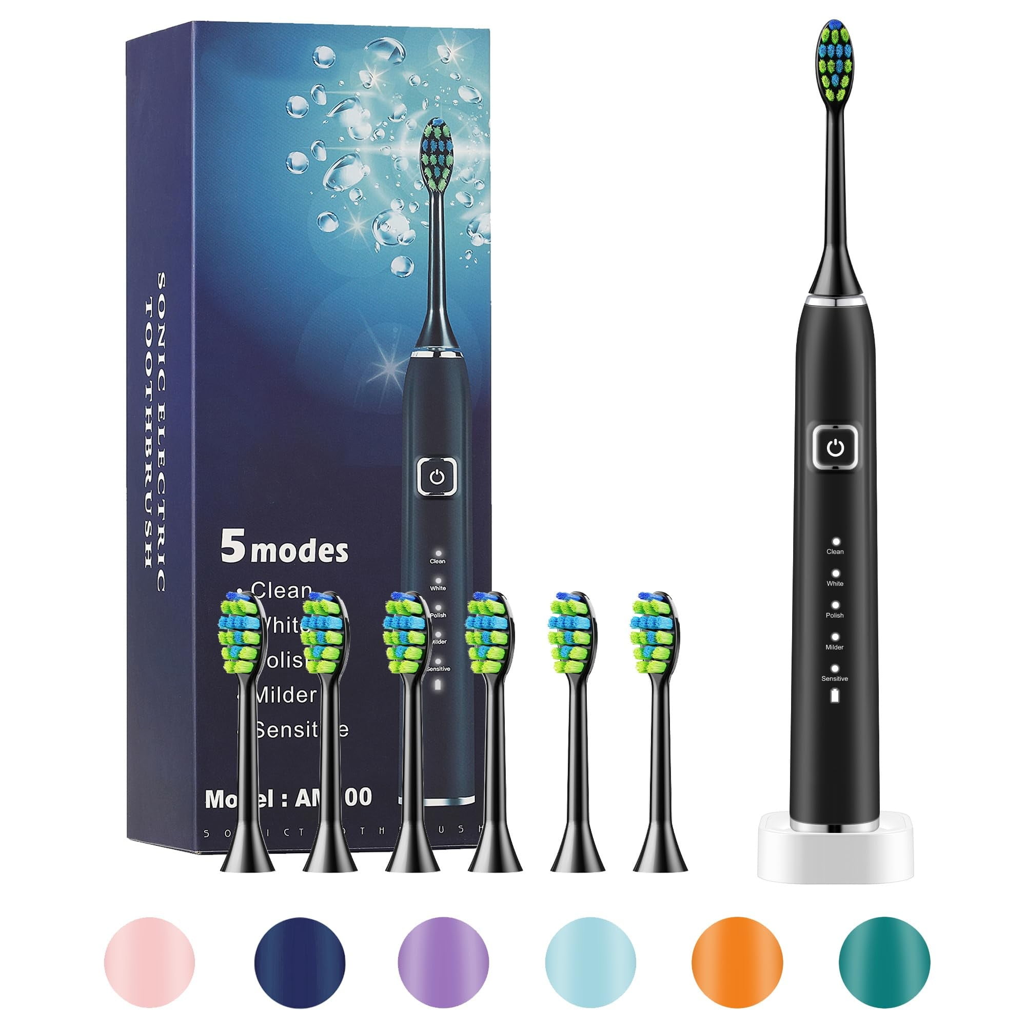 Sonic Electric Toothbrush with 6 Brush Heads for Adults and Kids, One ...