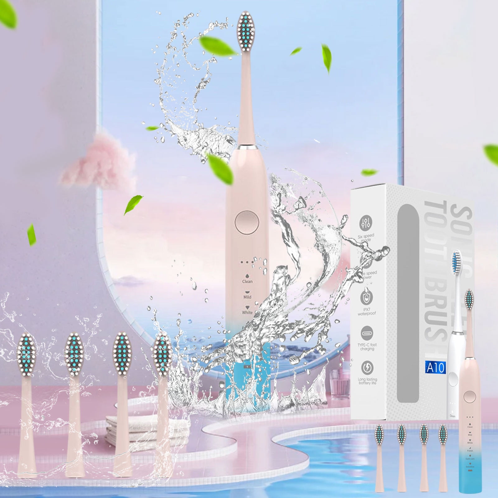 Sonic Electric Toothbrush with 6 Modes & 4 Brush Heads - IPX7 ...