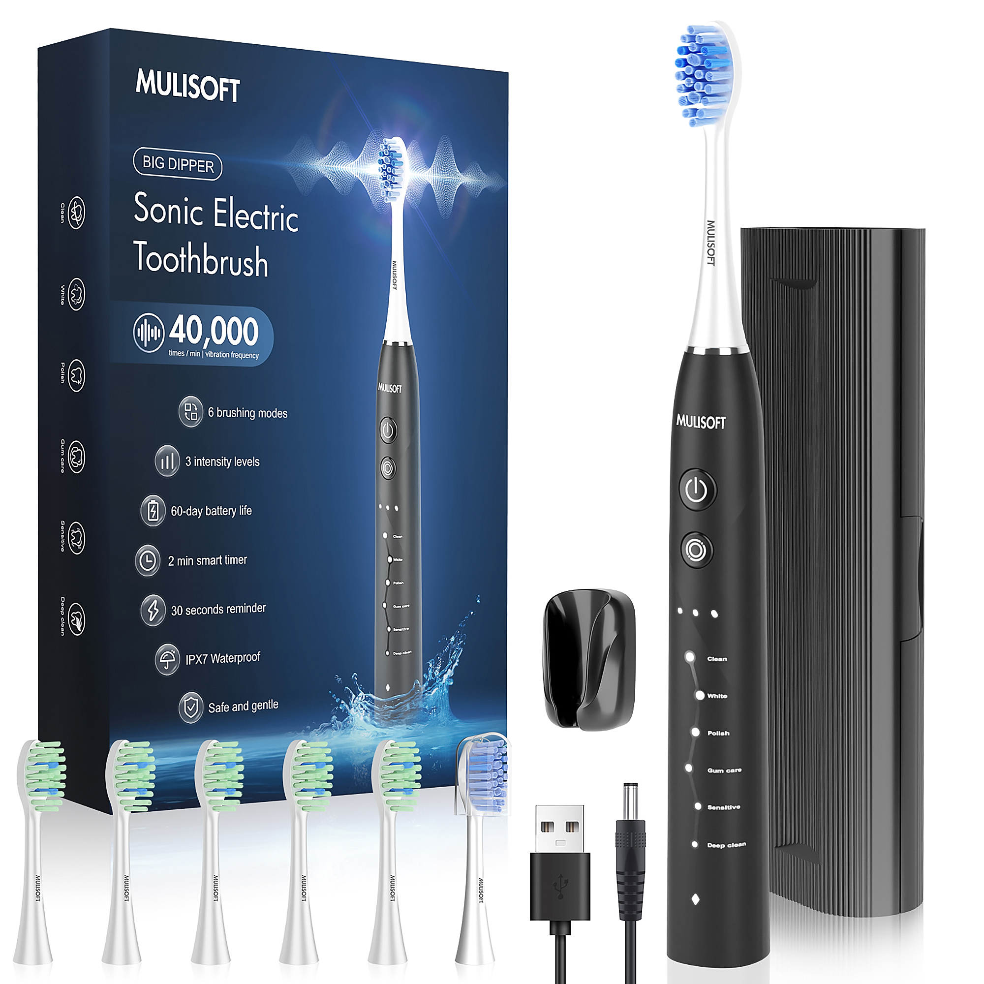 usmile Electric Toothbrush with 4 Brush Heads, USB Rechargeable Sonic ...