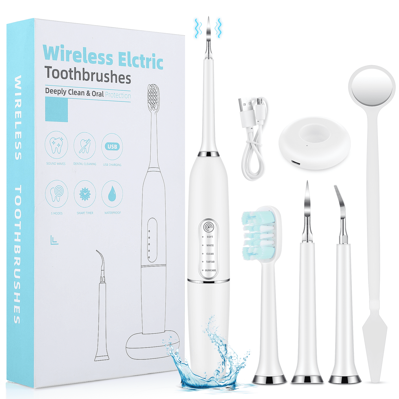 Sonic Electric Toothbrush Kit, Dental Calculus Remover with Steel Head ...