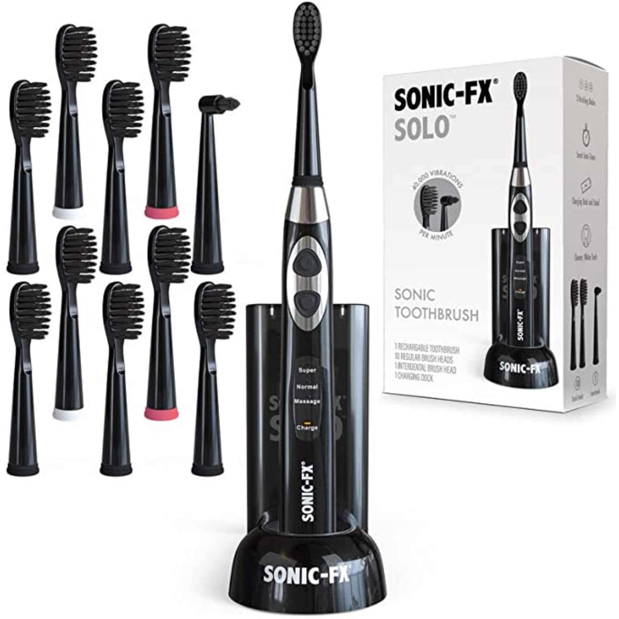Sonic-FX Solo Electric Toothbrush w/ 10 Brush Heads + 1 Interdental ...