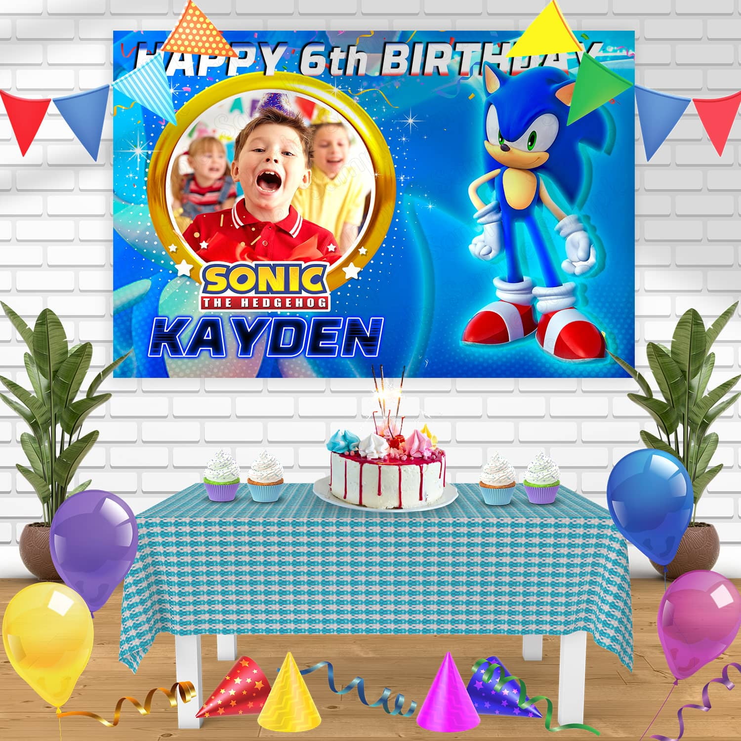 Sonic Frame Birthday Banner Personalized Party Backdrop Decoration 60 x ...