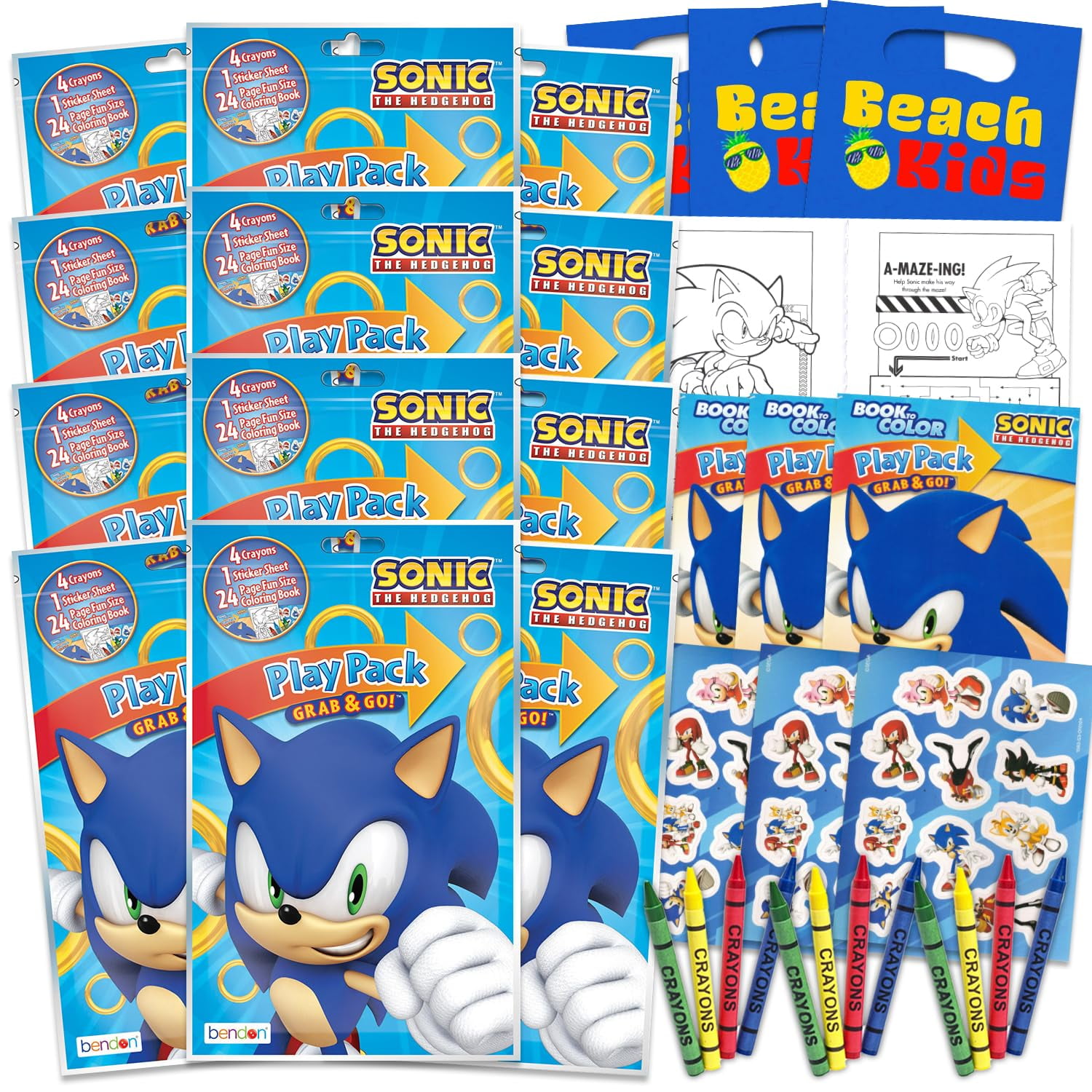 Sonic The Hedgehog Birthday DHF10 Party Favors and Supplies Bundle - 12 ...