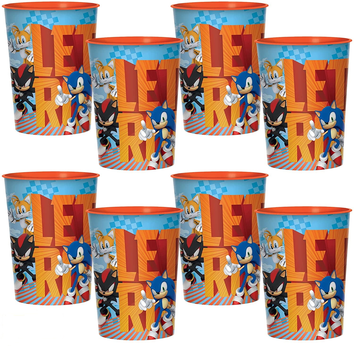 Sonic Hedgehog Plastic Party Cups Set - 8 Count, 16 oz Cup for Birthday ...