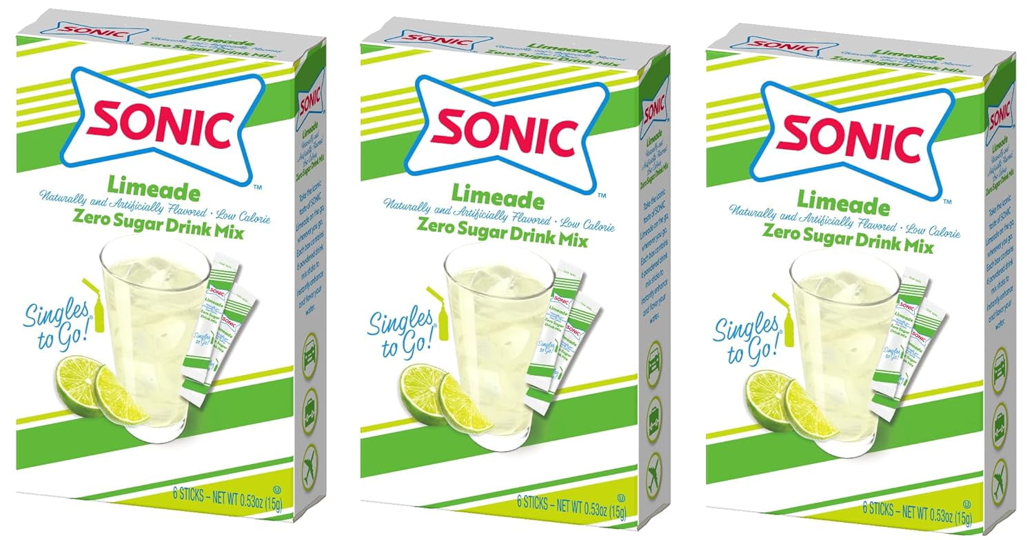 Sonic Limeade Singles to Go Drink Mix, Includes 3 Boxes with 3 Packets ...