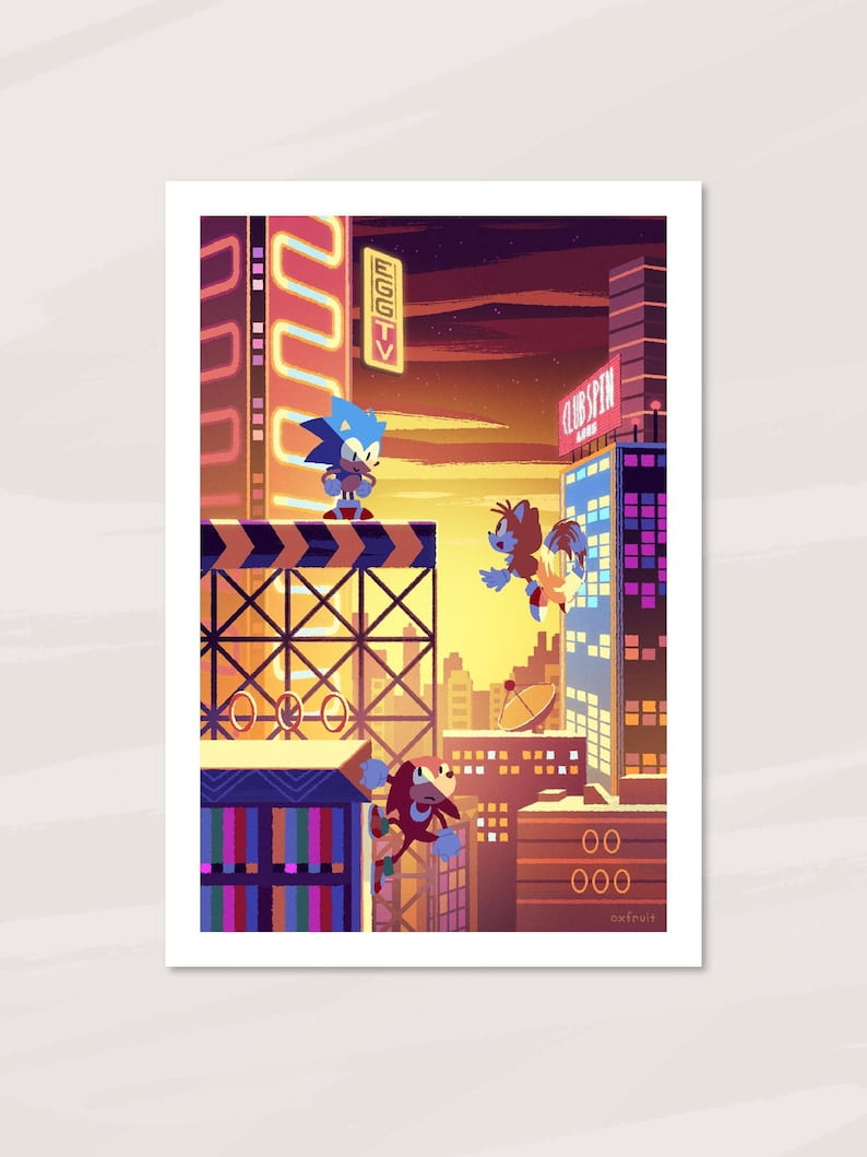 Sonic Mania Studiopolis Zone Art Print - Neon City Gaming Wall Decor ...