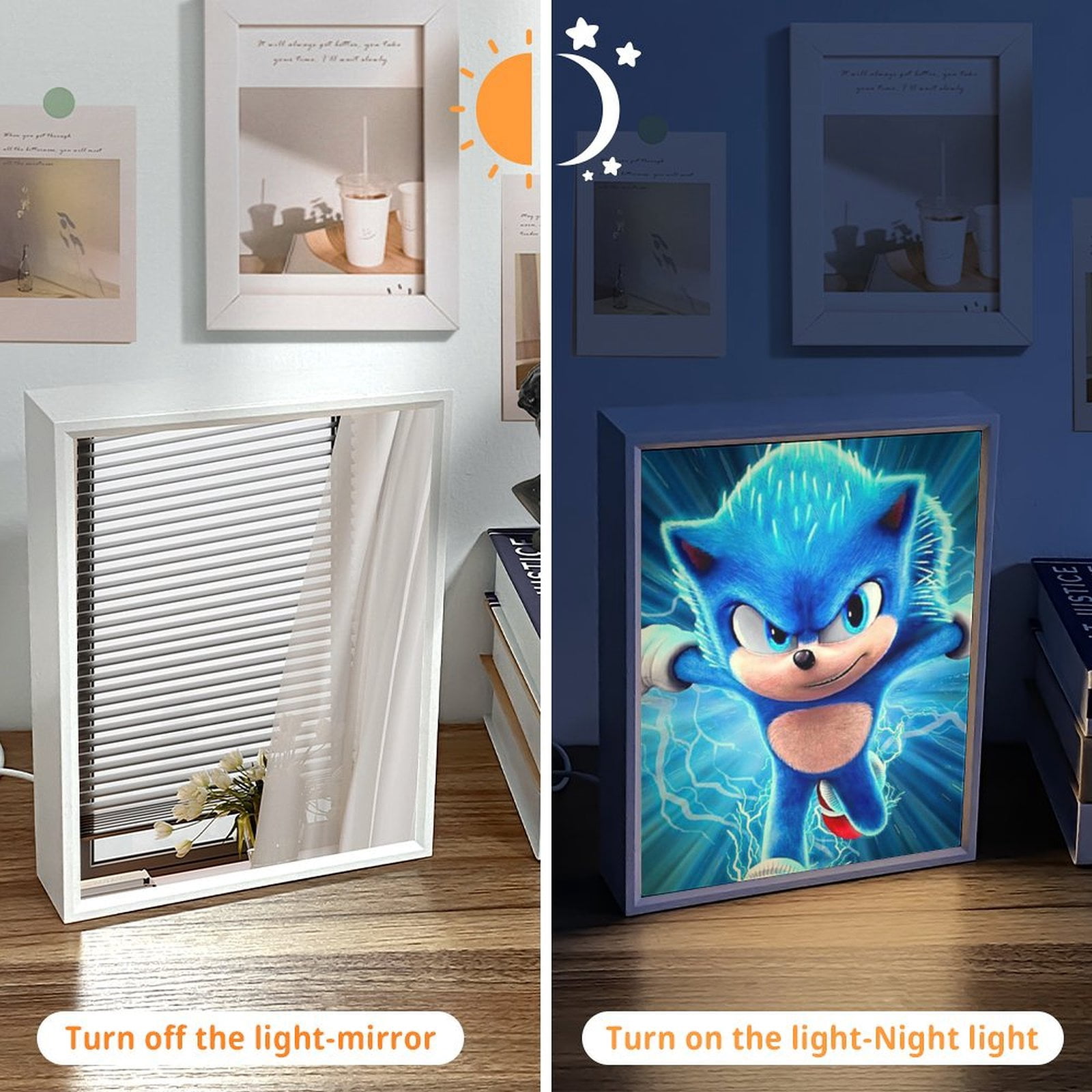Sonic Mirror Night Light, LED Light And Mirror 2 in 1 Portable Table ...