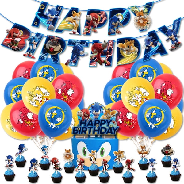 Sonic Party Banner – Cartoon Drag Flag, Balloon Set, Kids Birthday ...