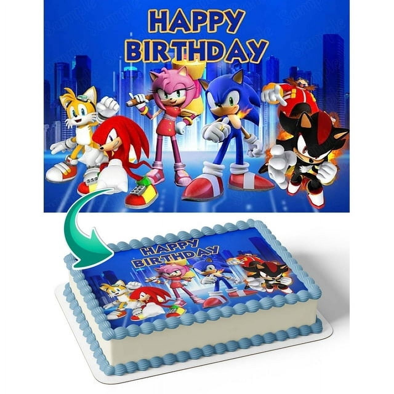 Sonic Retro Style Game Birthday Edible Image Cake Topper For Half Sheet ...