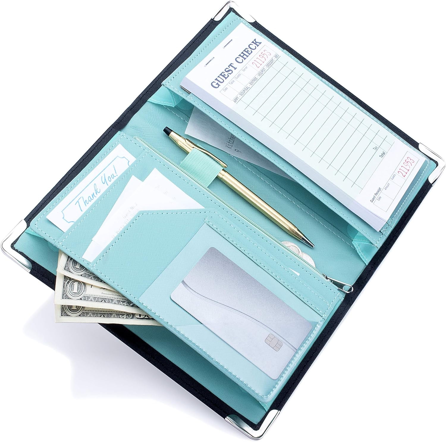 Sonic Server 5x8 Book, Black/Teal PU Leather, Guest Check & Money ...