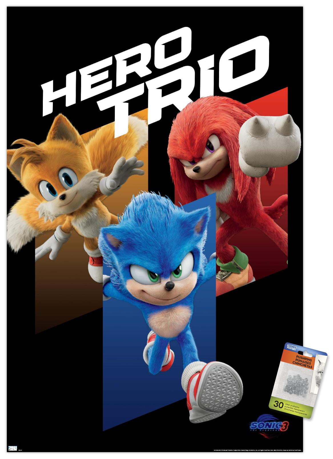 Sonic The Hedgehog 3 - Hero Trio Wall Poster with Push Pins, 22.375" x ...