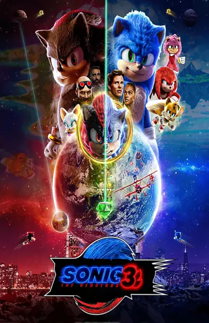Sonic The Hedgehog 3 Movie Poster Sonic Poster NO FRAMED POSTER, Wall ...