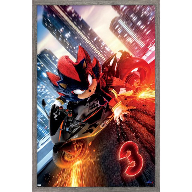Sonic The Hedgehog 3 - Shadow Motorcycle One Sheet Wall Poster, 22.375 ...