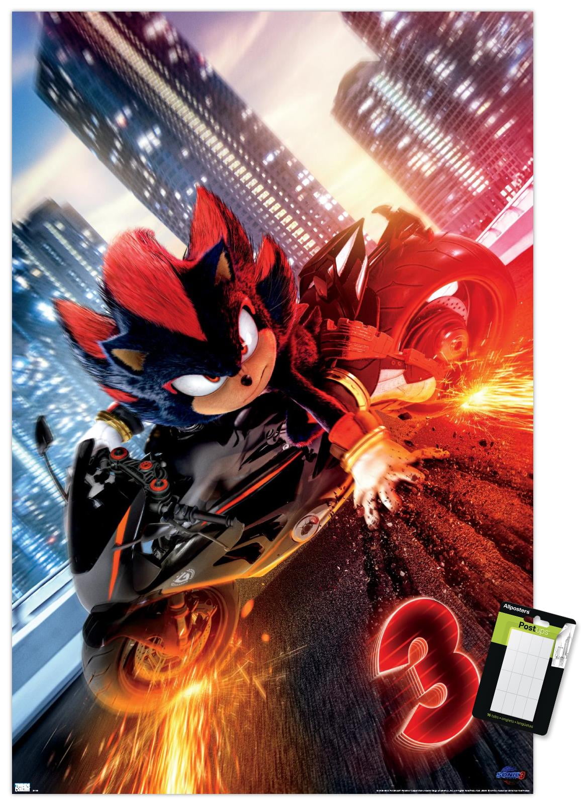 Sonic The Hedgehog 3 - Shadow Motorcycle One Sheet Wall Poster, 22.375 ...