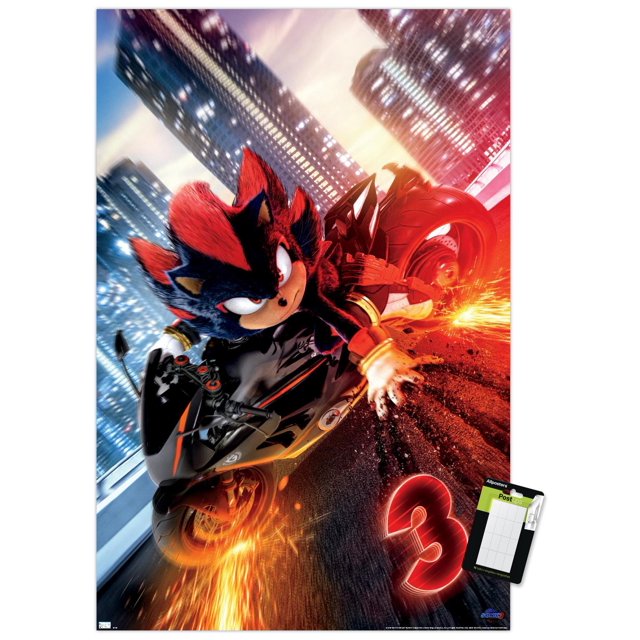 Sonic The Hedgehog 3 - Shadow Motorcycle One Sheet Wall Poster, 22.375 ...