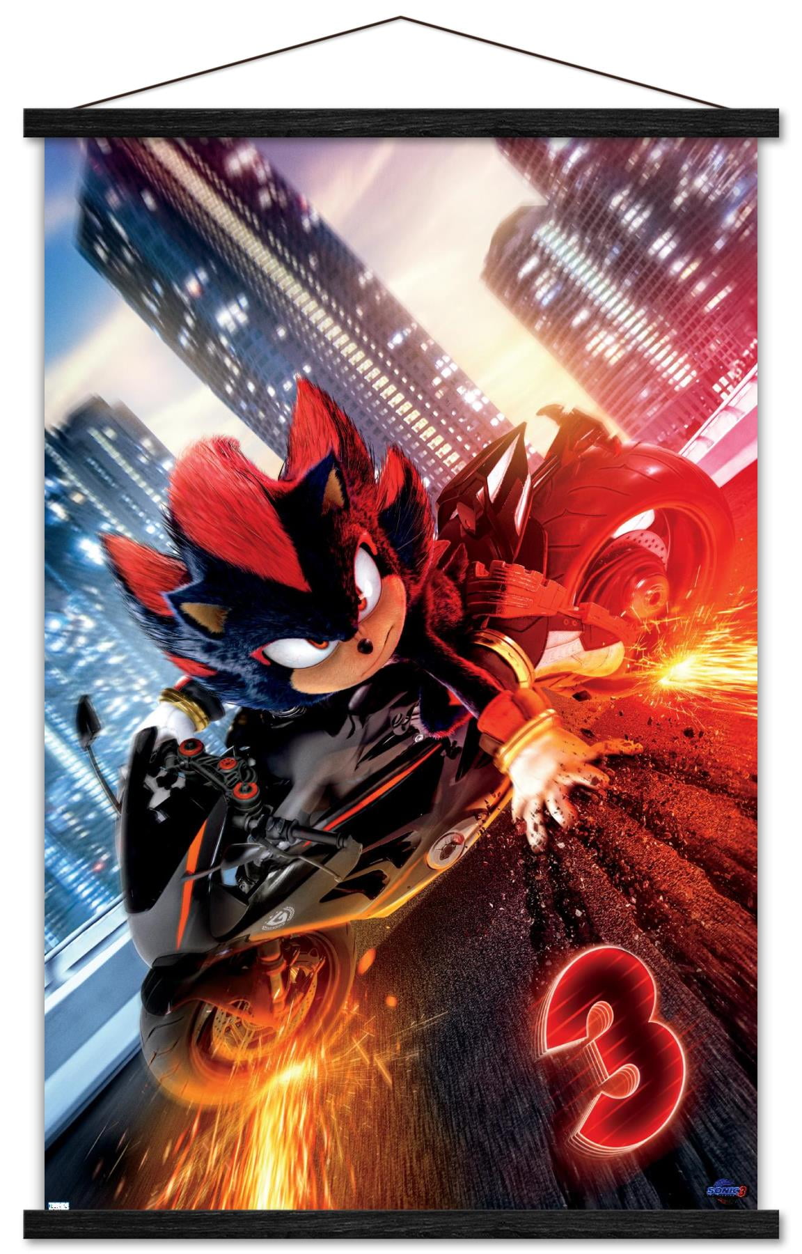 Sonic The Hedgehog 3 - Shadow Motorcycle One Sheet Wall Poster with ...