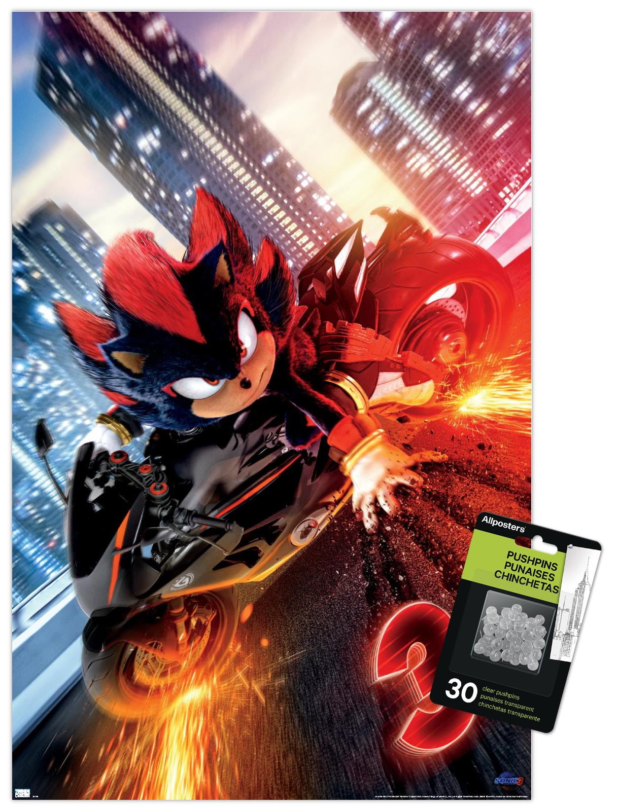 Sonic The Hedgehog 3 - Shadow Motorcycle One Sheet Wall Poster with ...