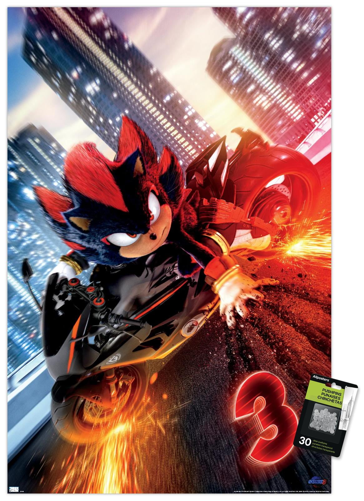Sonic The Hedgehog 3 - Shadow Motorcycle One Sheet Wall Poster with ...
