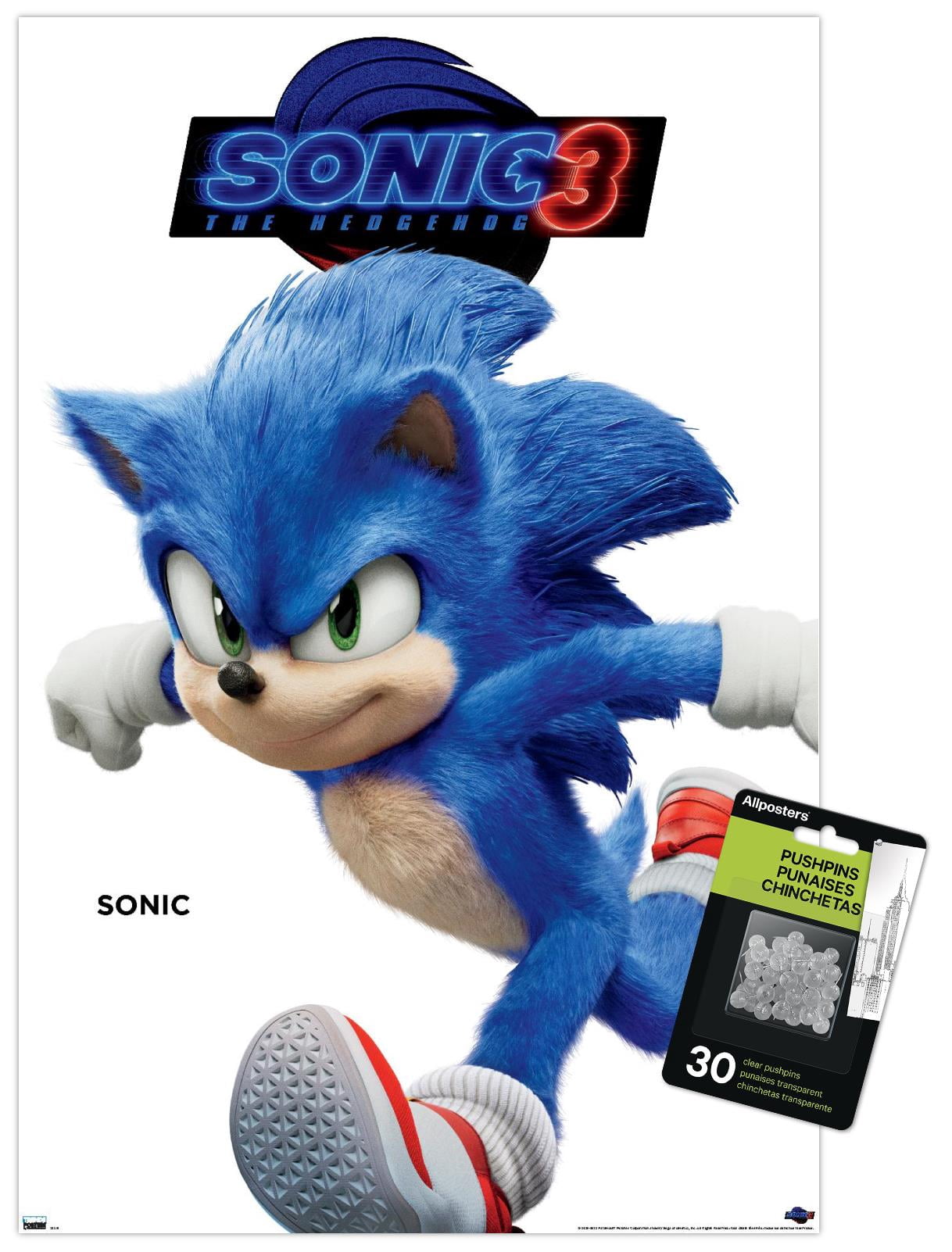 Sonic The Hedgehog 3 - Sonic Feature Series Wall Poster with Push Pins ...