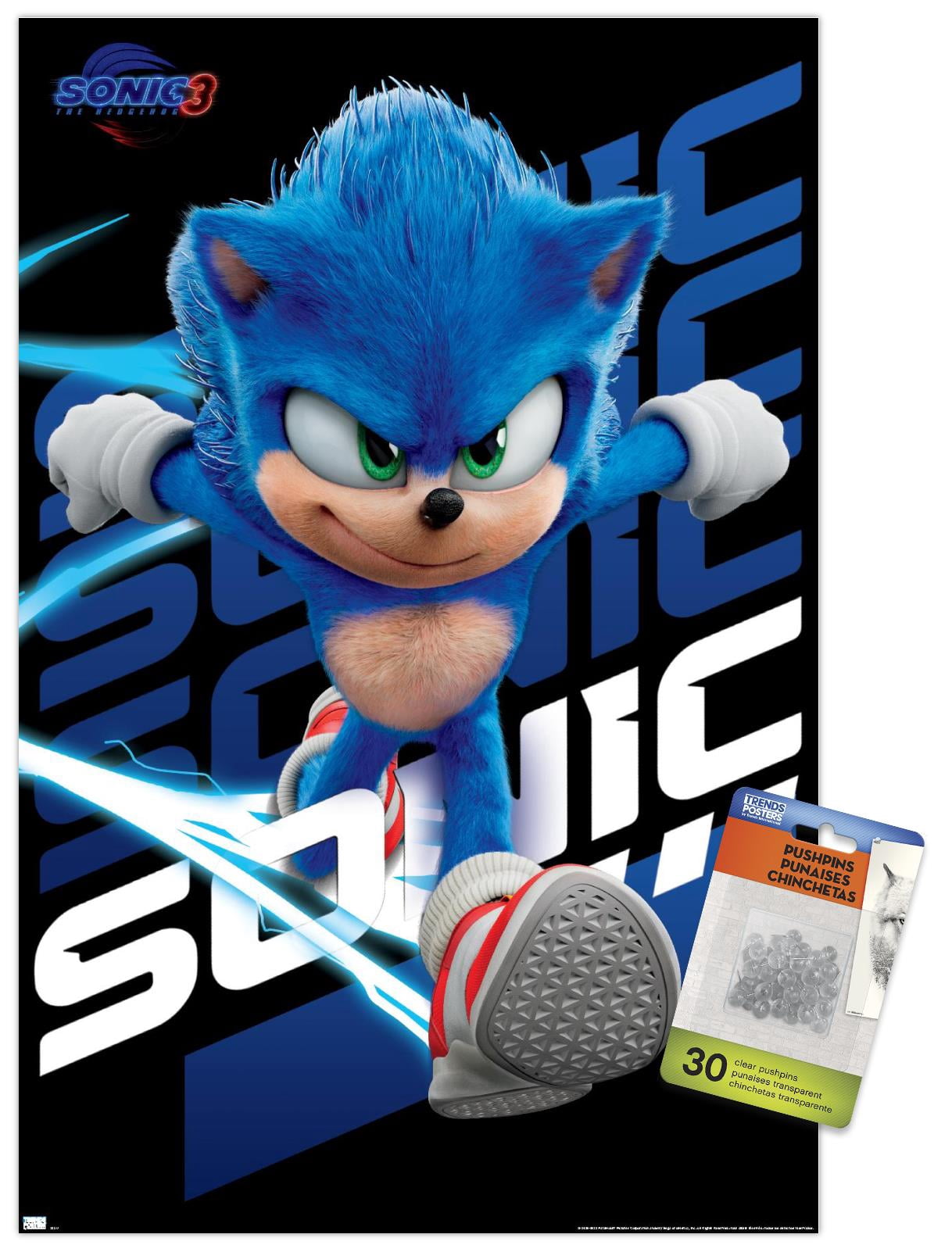 Sonic The Hedgehog 3 - Sonic Wall Poster with Push Pins, 14.725" x 22. ...