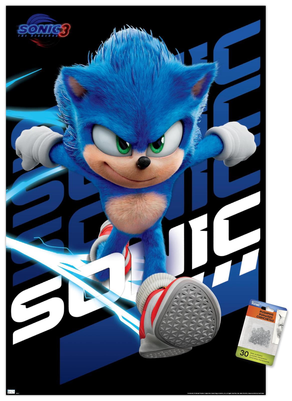 Sonic The Hedgehog 3 - Sonic Wall Poster with Push Pins, 22.375" x 34 ...