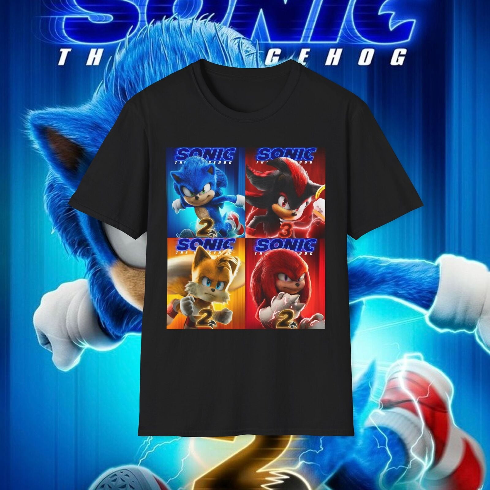Sonic The Hedgehog 3 Tails Shadow Knuckles Unisex Softstyle T-Shirt ...