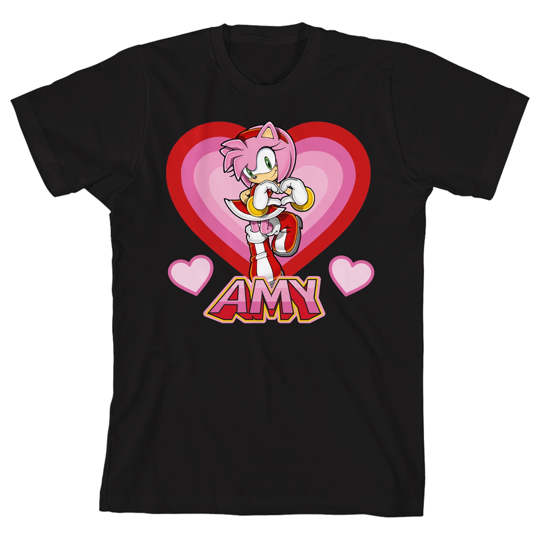 Sonic The Hedgehog Amy Heart Shape Youth Girl's Black Crew Neck Short ...