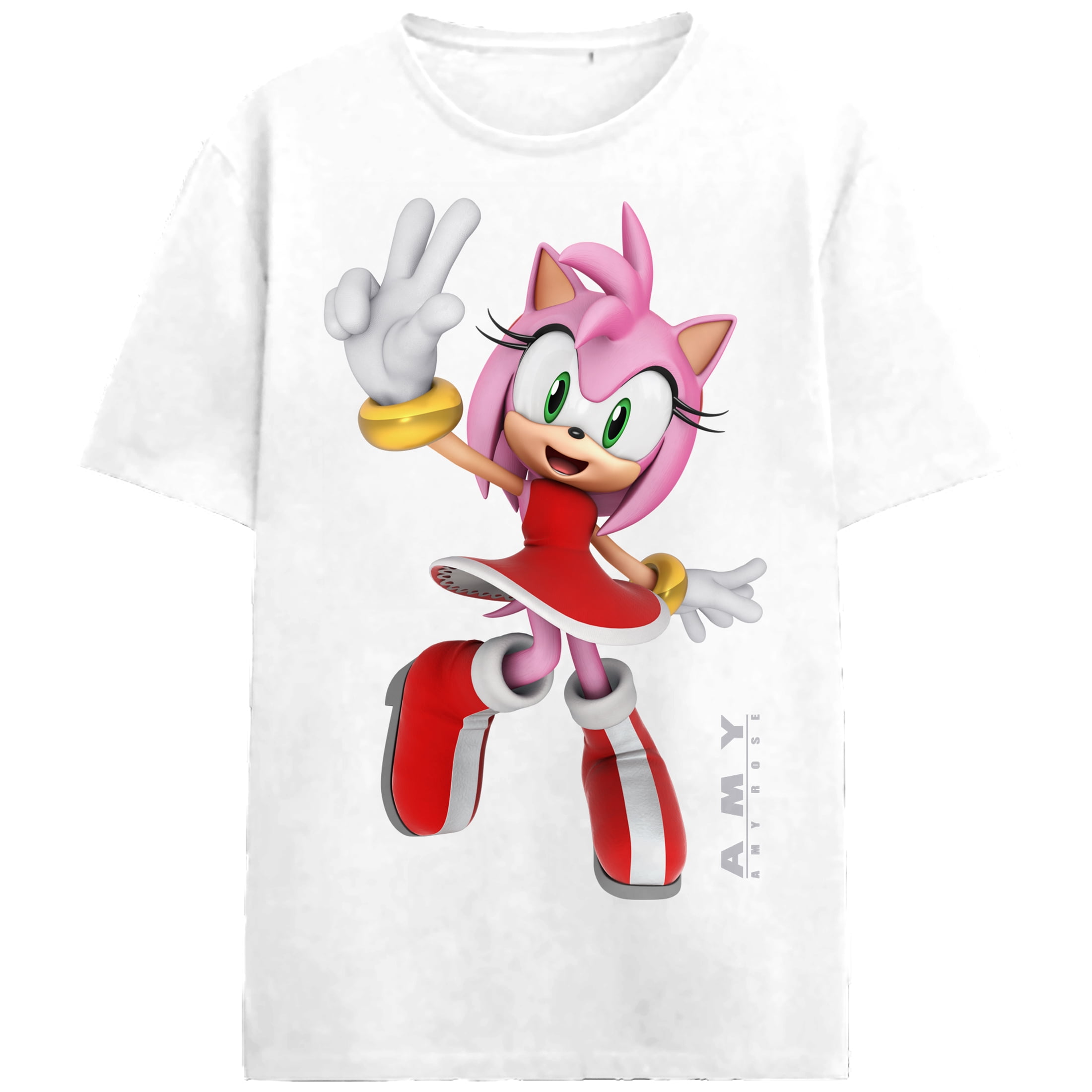 Sonic The Hedgehog Amy Peace Adult White Crew Neck Short Sleeve T-shirt ...