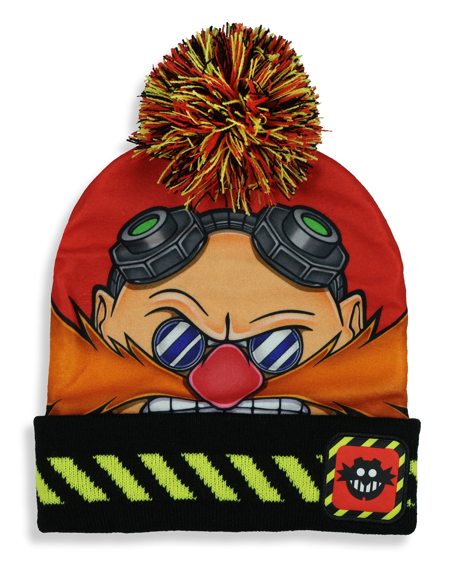 Sonic The Hedgehog Beanie Adult Dr. Eggman Face Pom Pom Cuff Knit Hat ...