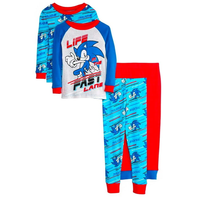 Sonic The Hedgehog Boys Pajama, 4 Piece Sleep Set, Life In The Fast ...