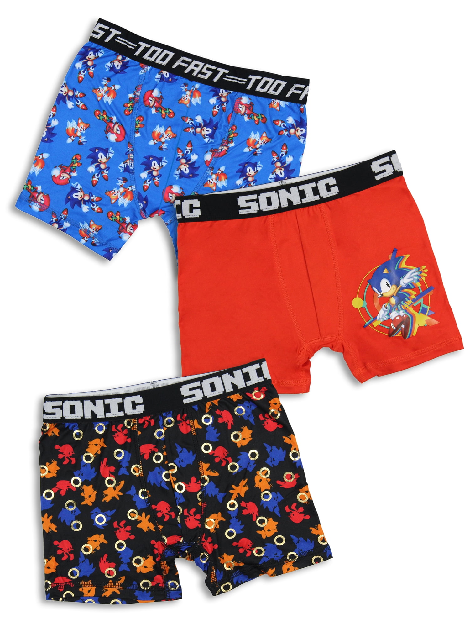 Sonic The Hedgehog Boys Sonic Knuckles Tails 3 Pack Athletic Boxer ...