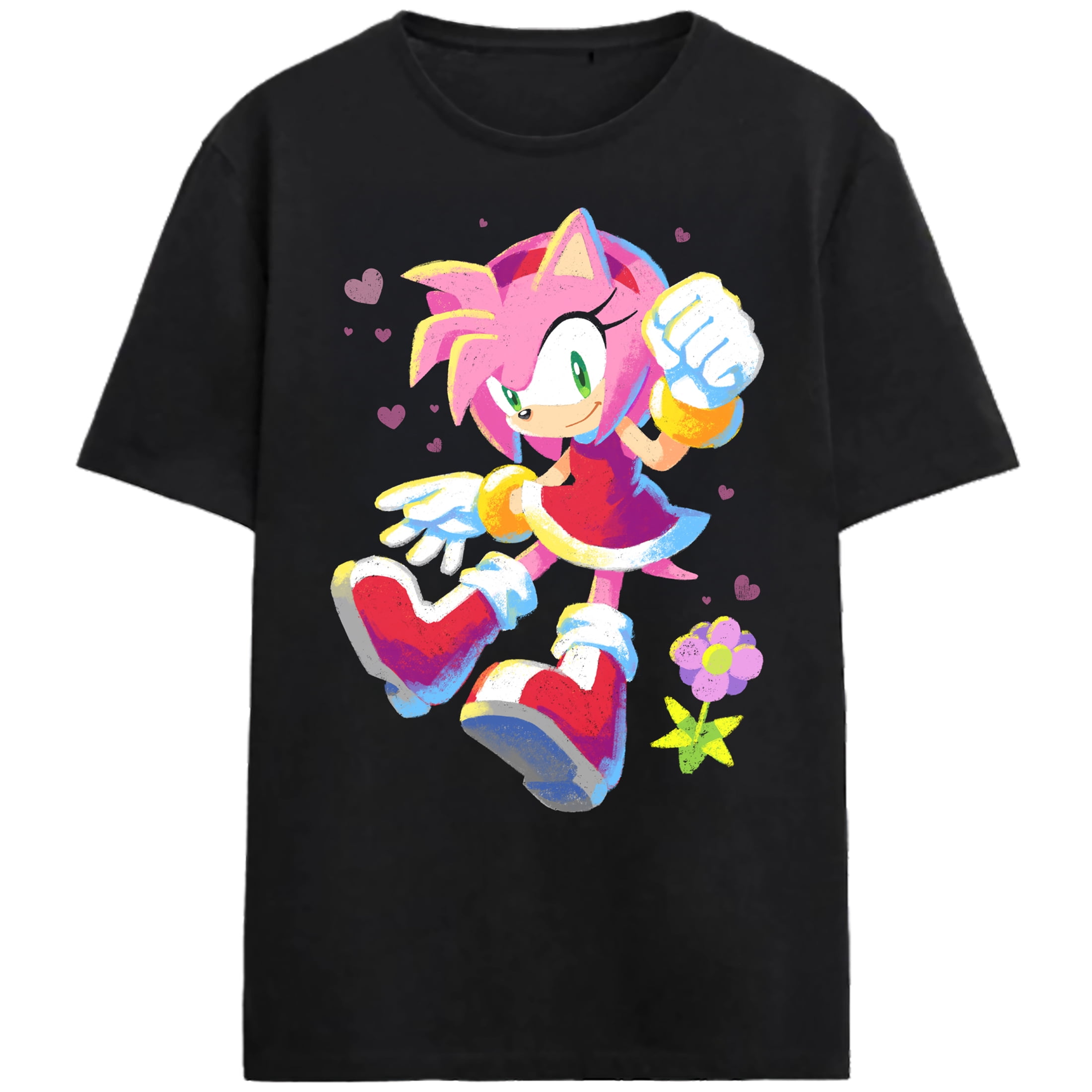 Sonic The Hedgehog Chalk Amy Adult Black Crew Neck Short Sleeve T-shirt ...