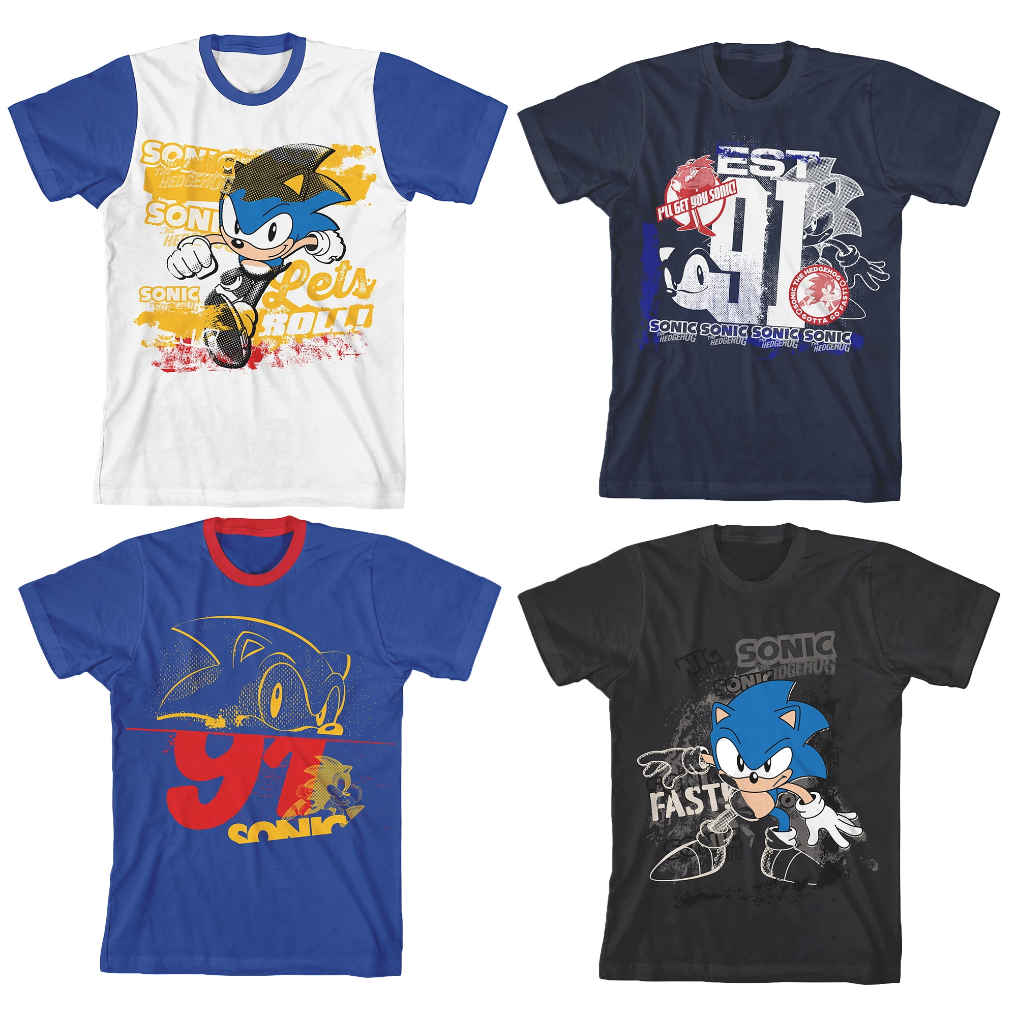 Sonic The Hedgehog Characters & Kanji Boy’s 4-Pack T-shirt Set 8 (M ...