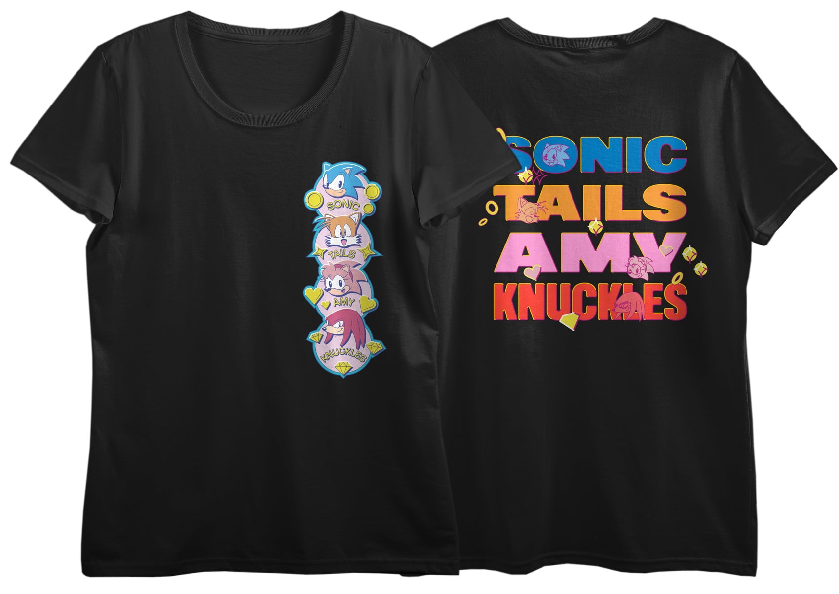 Sonic The Hedgehog Women's Graphic Tee, Classic Characters & Names, Black Crew Neck Short Sleeve ...