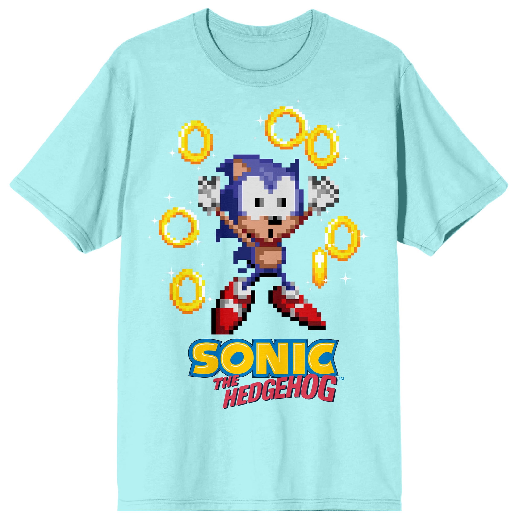 Sonic The Hedgehog Classic Pixel Sonic & Rings Crew Neck Short Sleeve ...