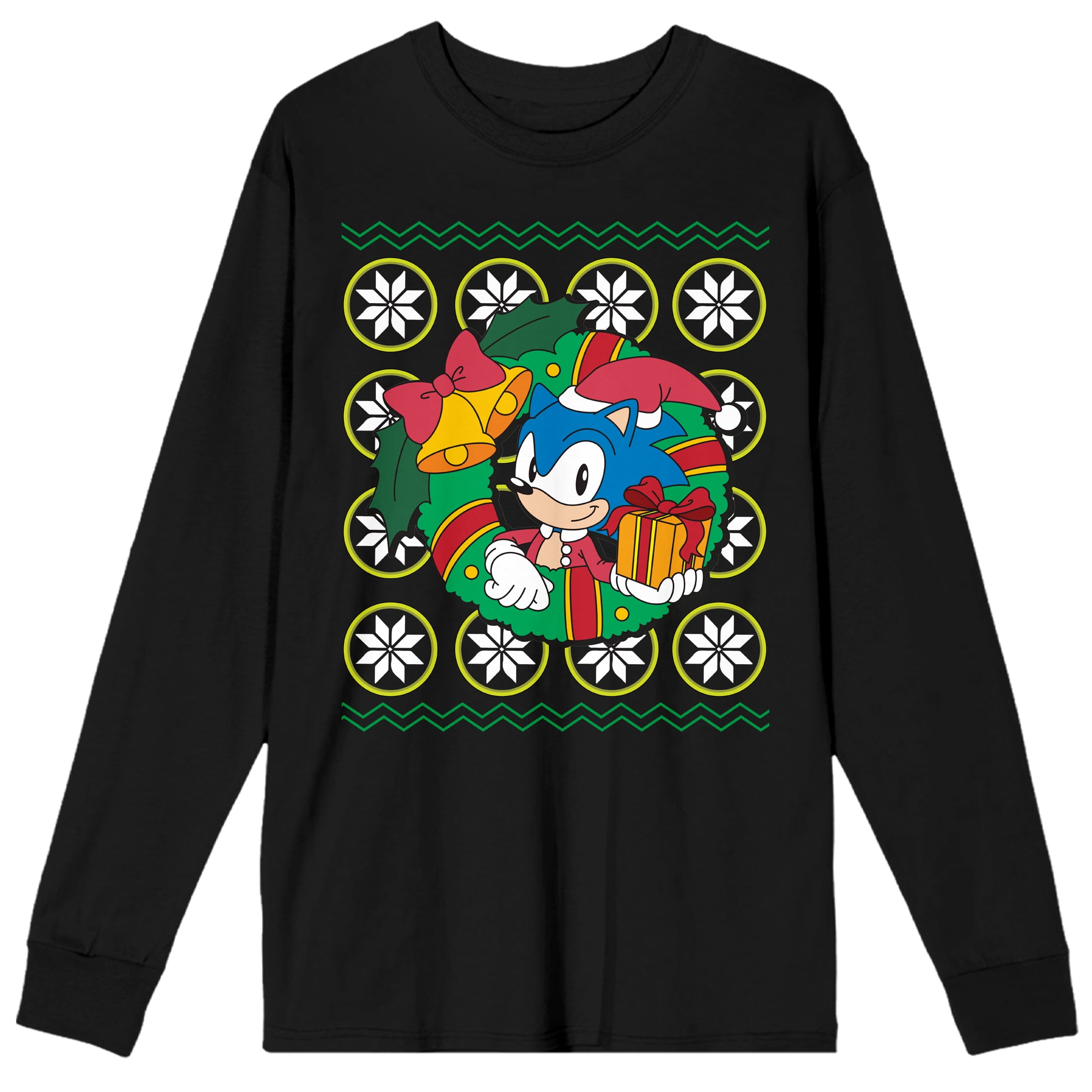 Sonic The Hedgehog Classic Sonic Christmas Wreath Crew Neck Long Sleeve ...