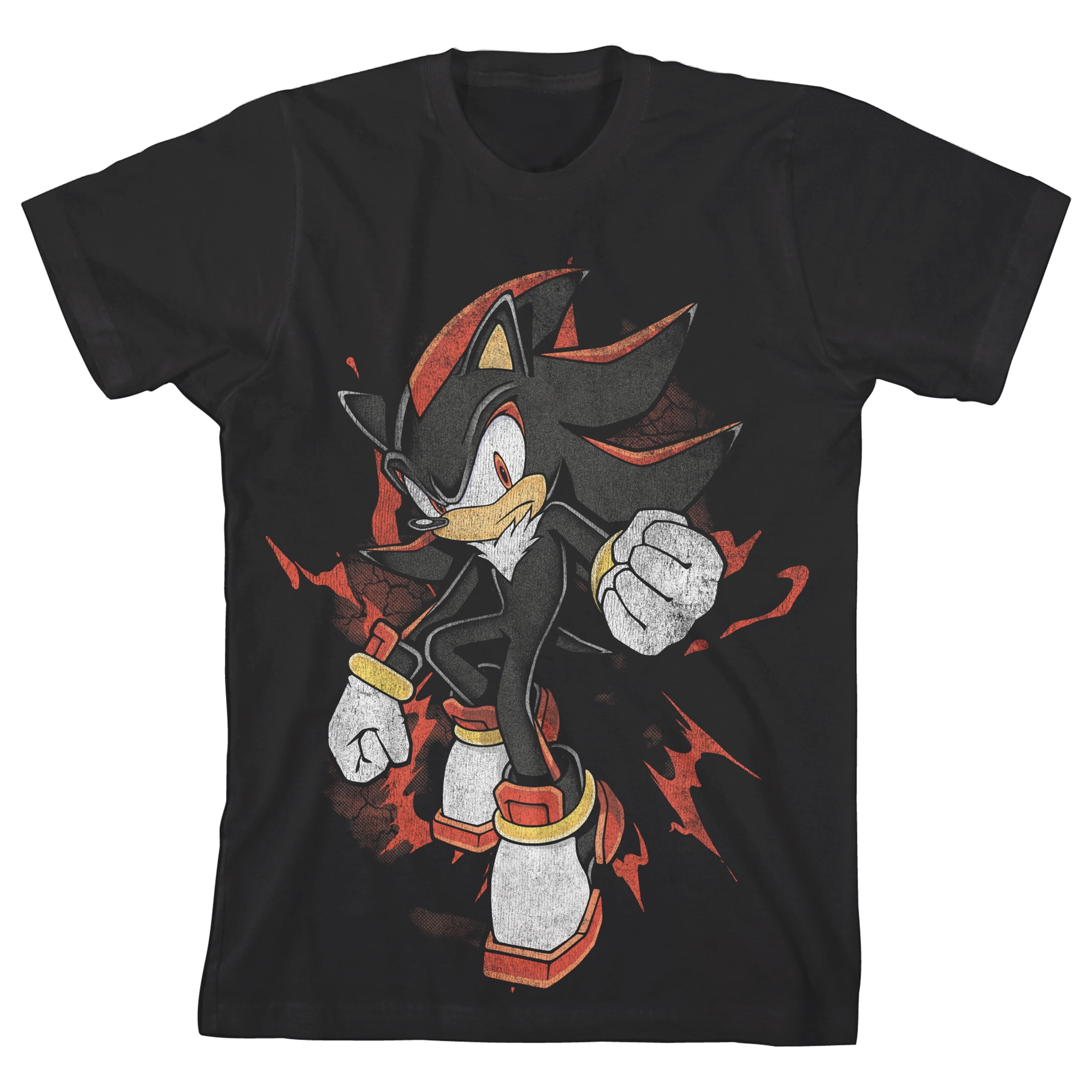 Sonic The Hedgehog Distressed Shadow Bursting Out Youth Black Crew Neck ...