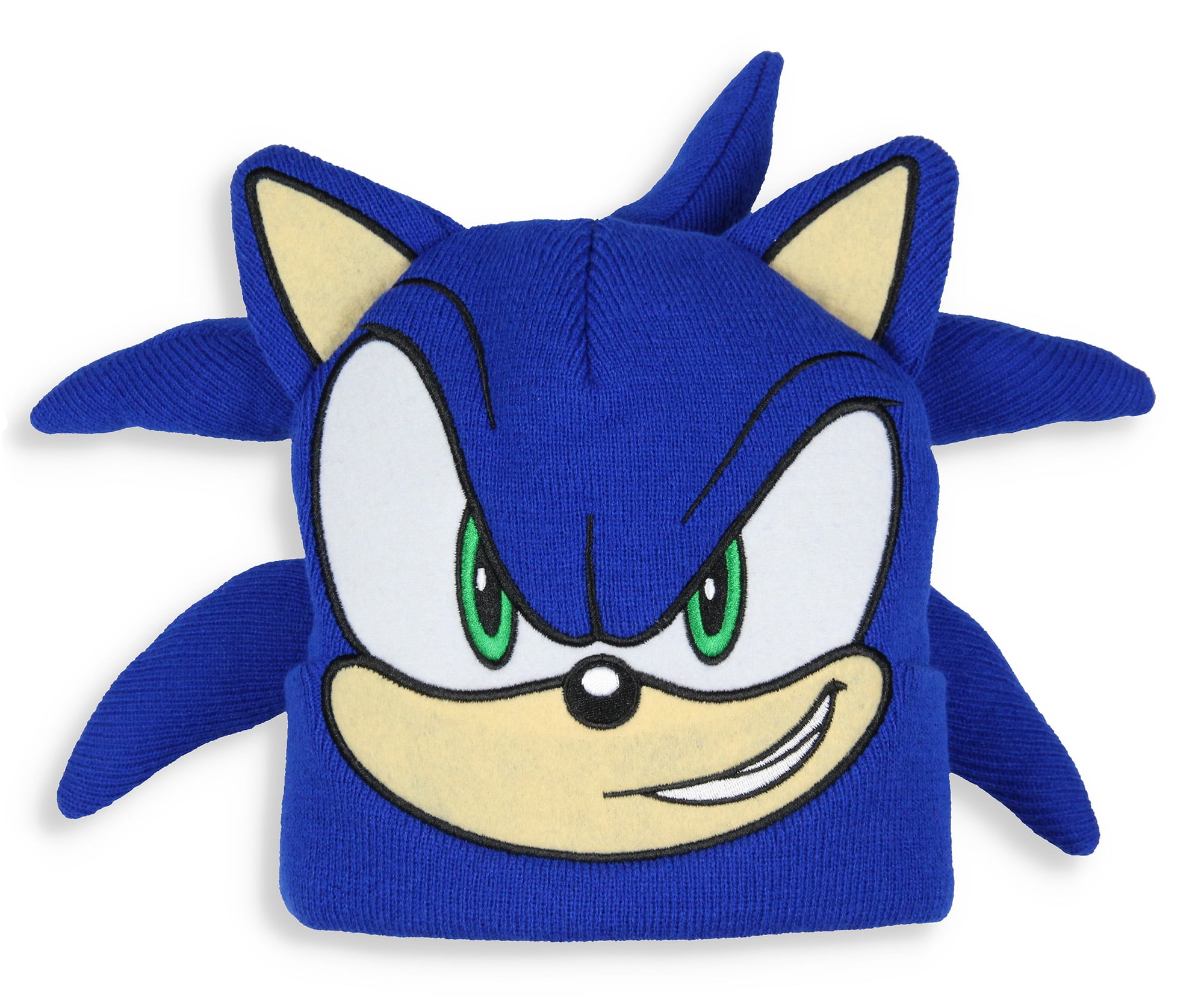 Sonic The Hedgehog Embroidered Face 3D Quills Cuffed Costume Beanie Hat ...