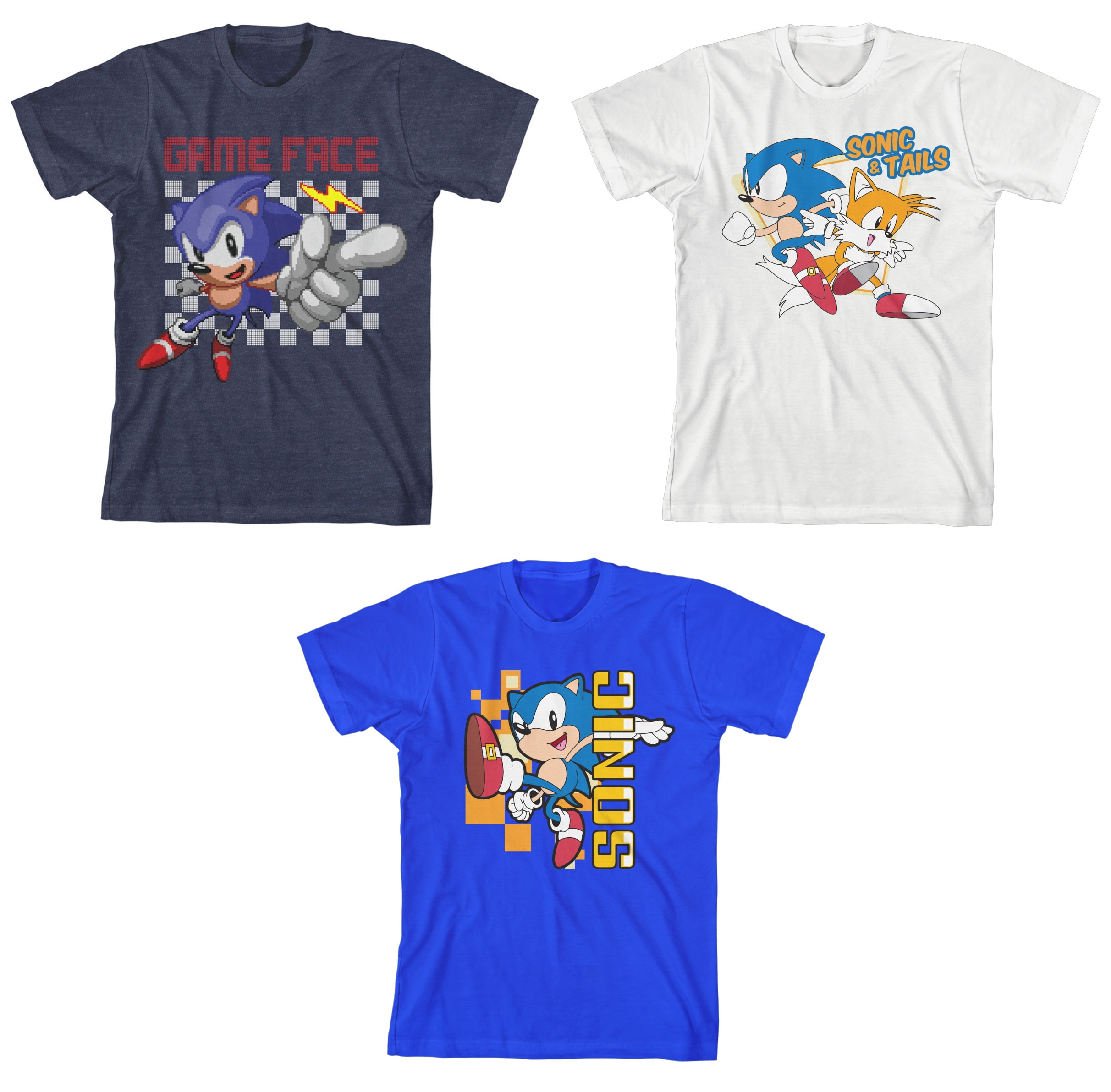 Sonic The Hedgehog Game Face Youth 3-Pack Crew Neck Short Sleeve T ...