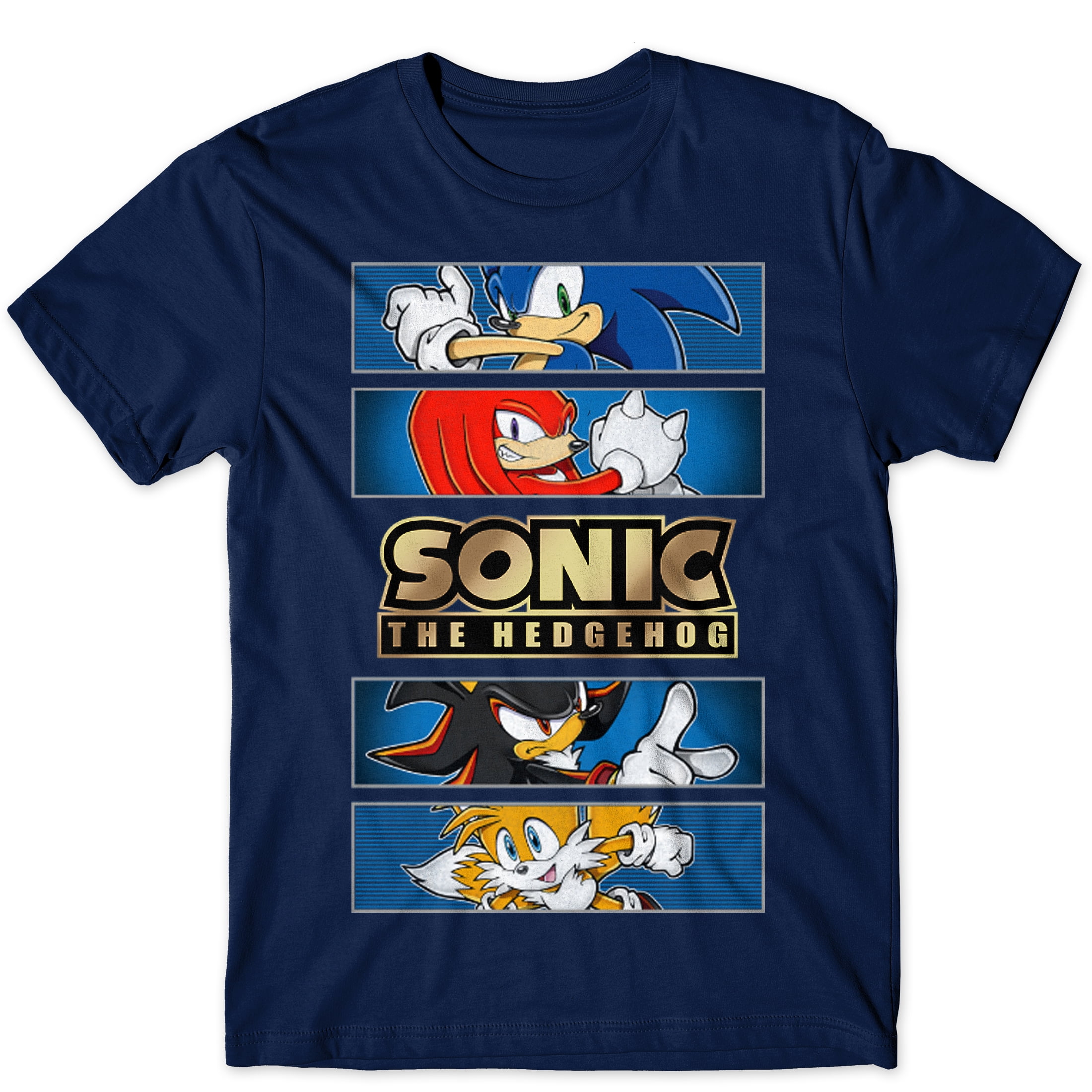 SEGA Sonic The Hedgehog Gold Foil Logo T-Shirt, Knuckles, Shadow, Miles ...