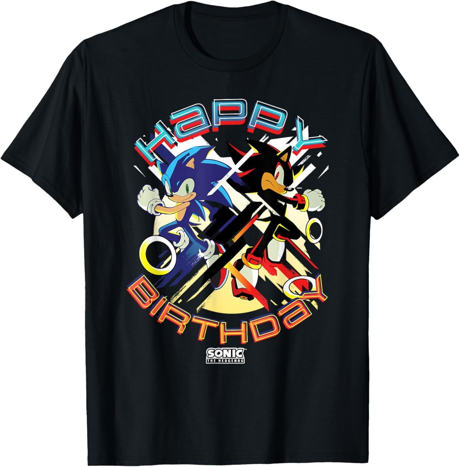 Sonic The Hedgehog Happy Birthday Sonic Shadow Chest Poster T-Shirt ...