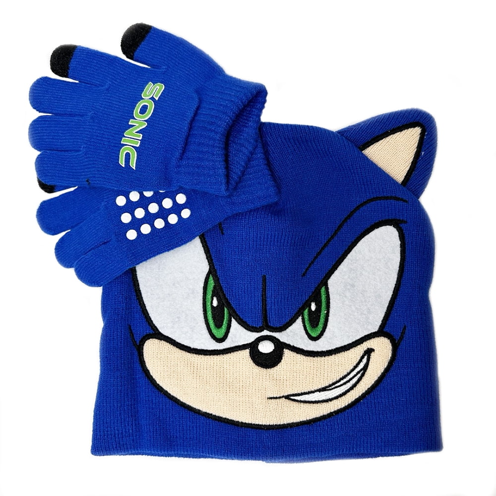 Sonic The Hedgehog Kids Winter Cap With Gloves: Blue Knitted Beanie, 3D ...