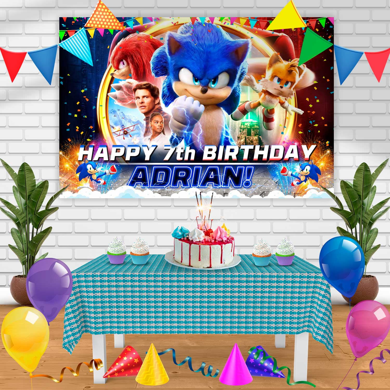 Sonic The Hedgehog Kj Birthday Banner Personalized Party Backdrop ...