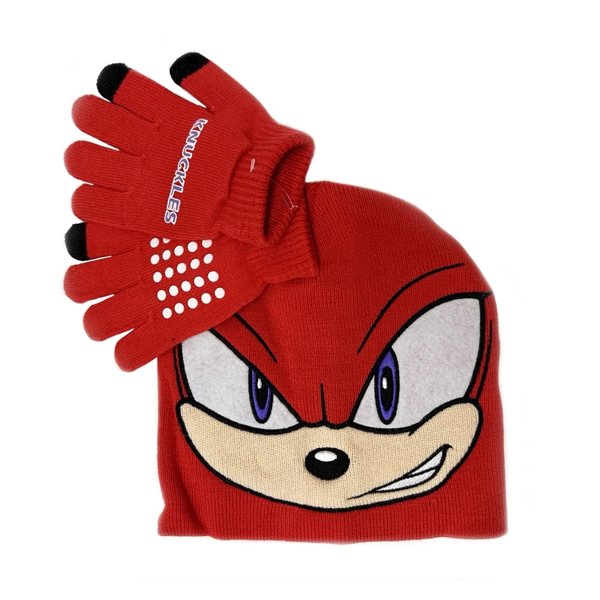 Sonic The Hedgehog Knuckles 2 Piece Set, Includes Beanie Hat & Texting Glove Set, Perfect For ...