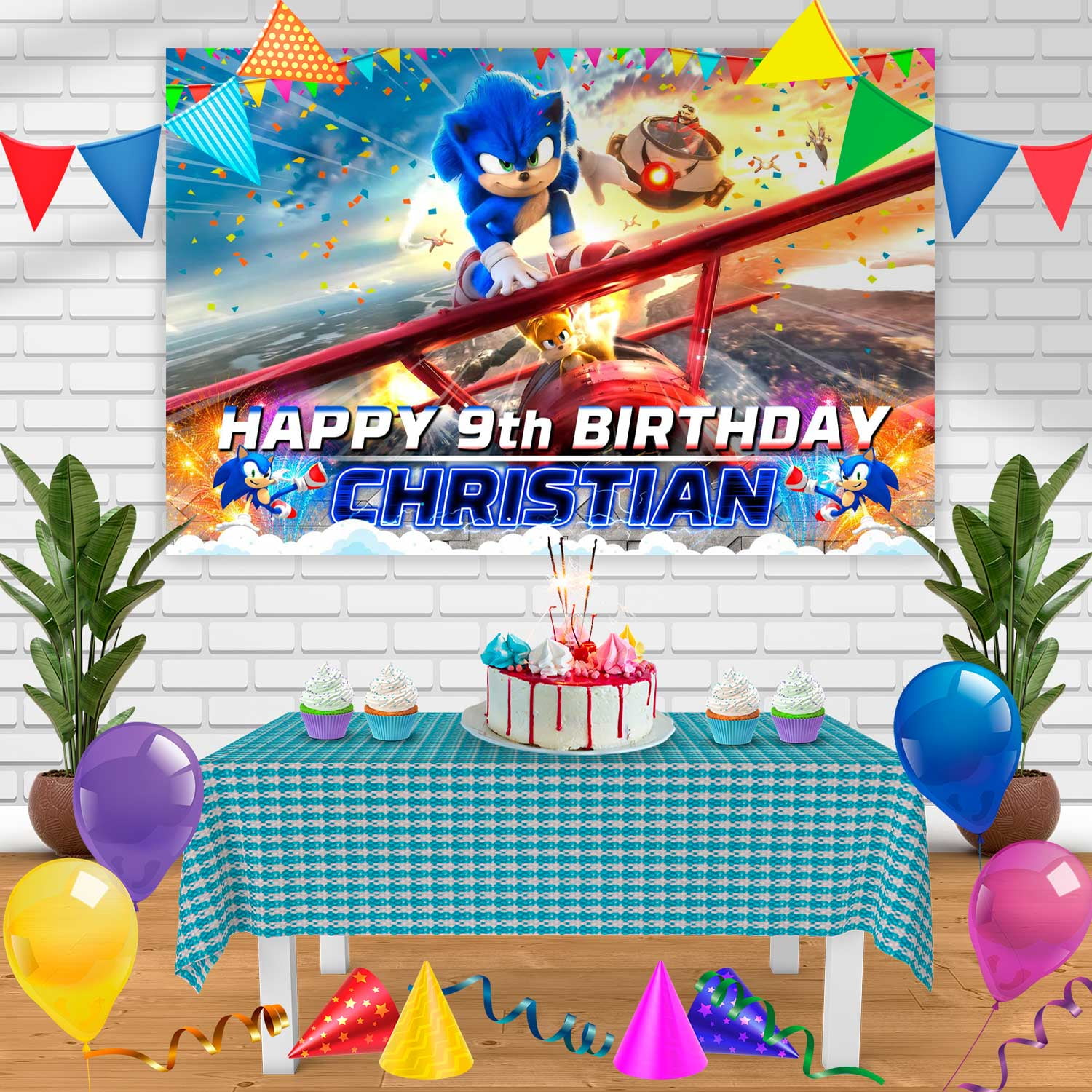 Sonic The Hedgehog Pk Birthday Banner Personalized Party Backdrop ...