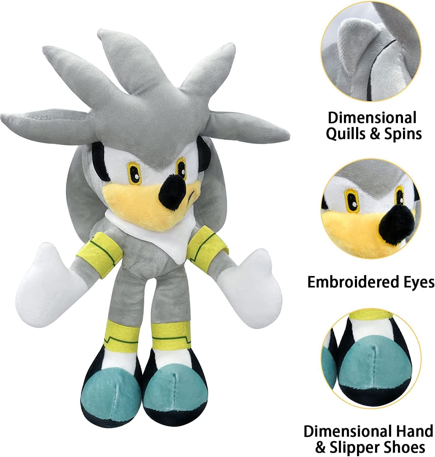 Sonic The Hedgehog Plush Doll Silver Stuffed Figure Kids Gift, Cartoon ...