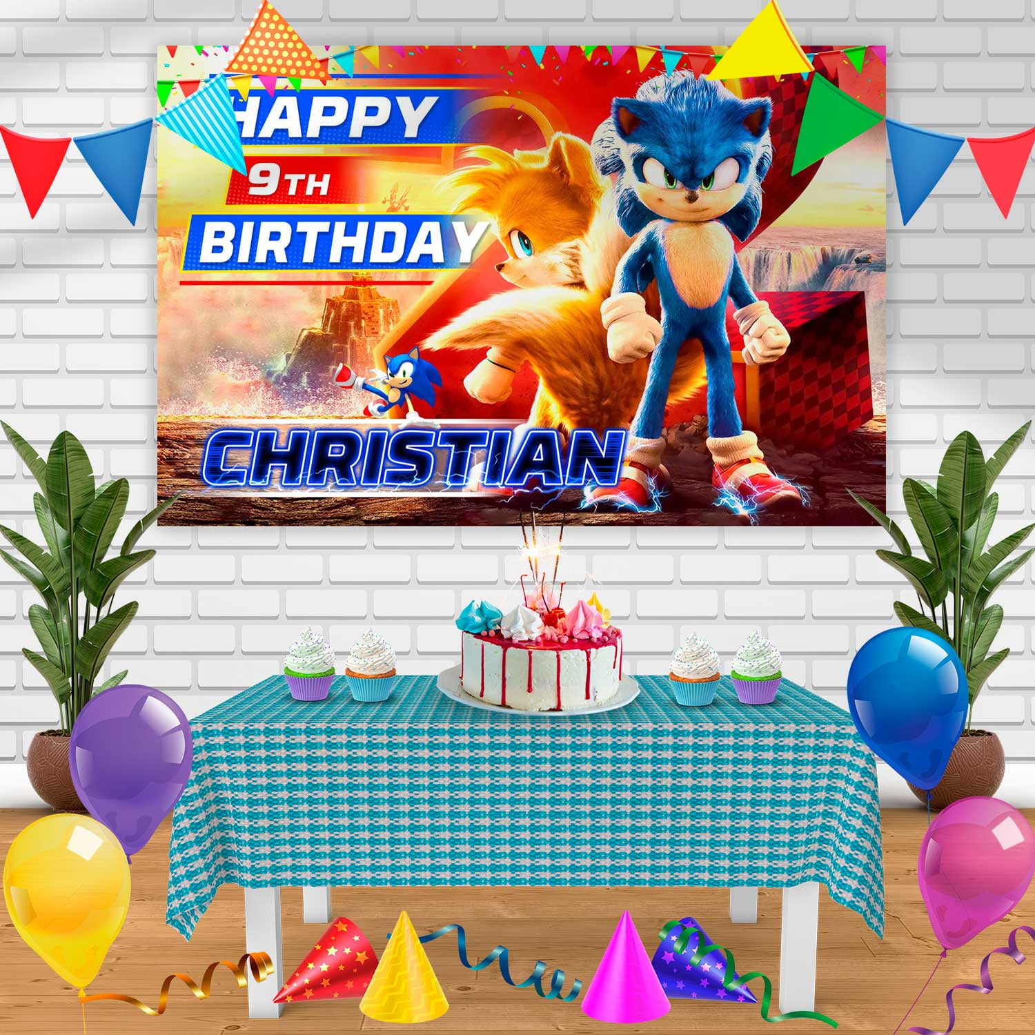 Sonic The Hedgehog Rt Birthday Banner Personalized Party Backdrop ...