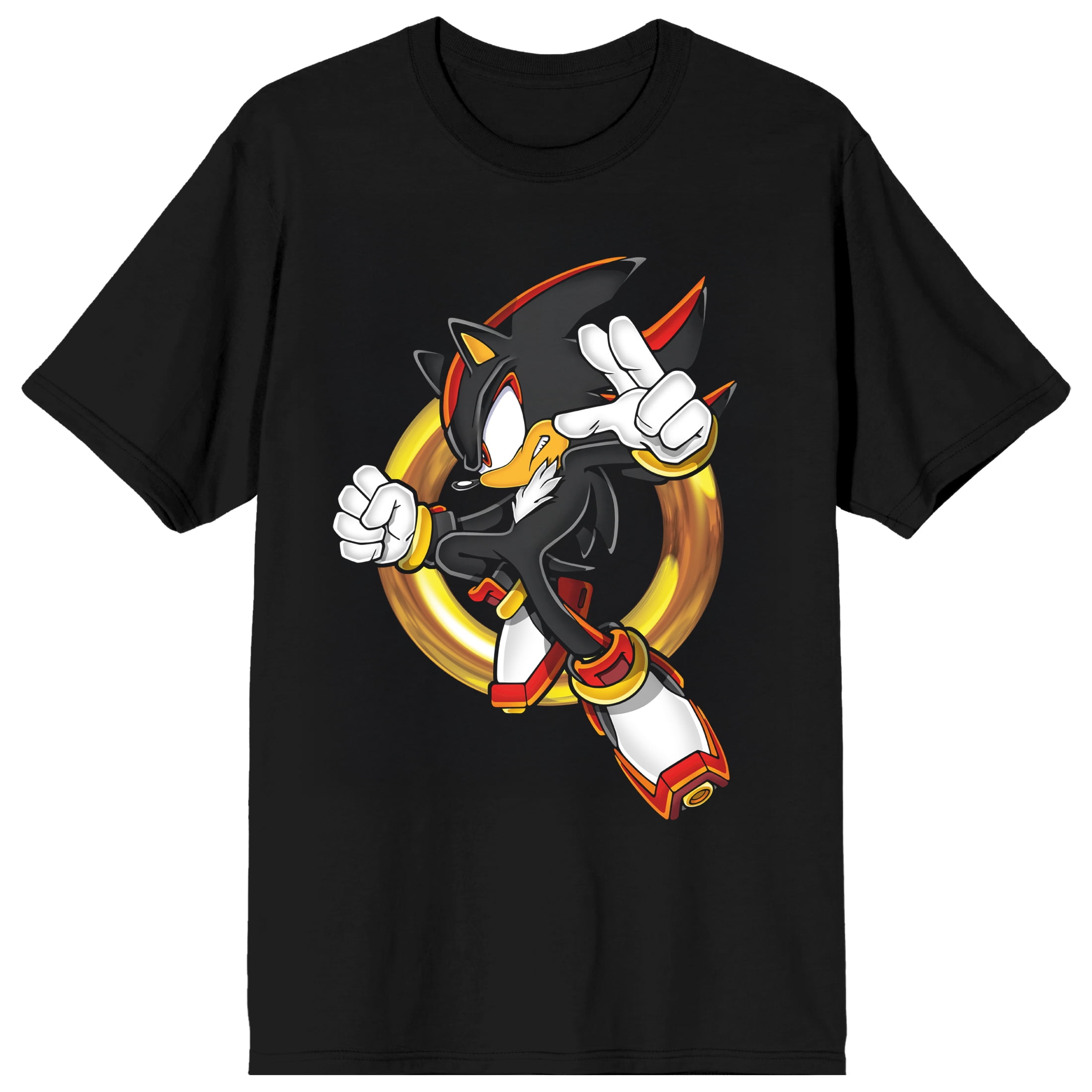 Sonic The Hedgehog Shadow Golden Ring Adult Black Crew Neck Short ...